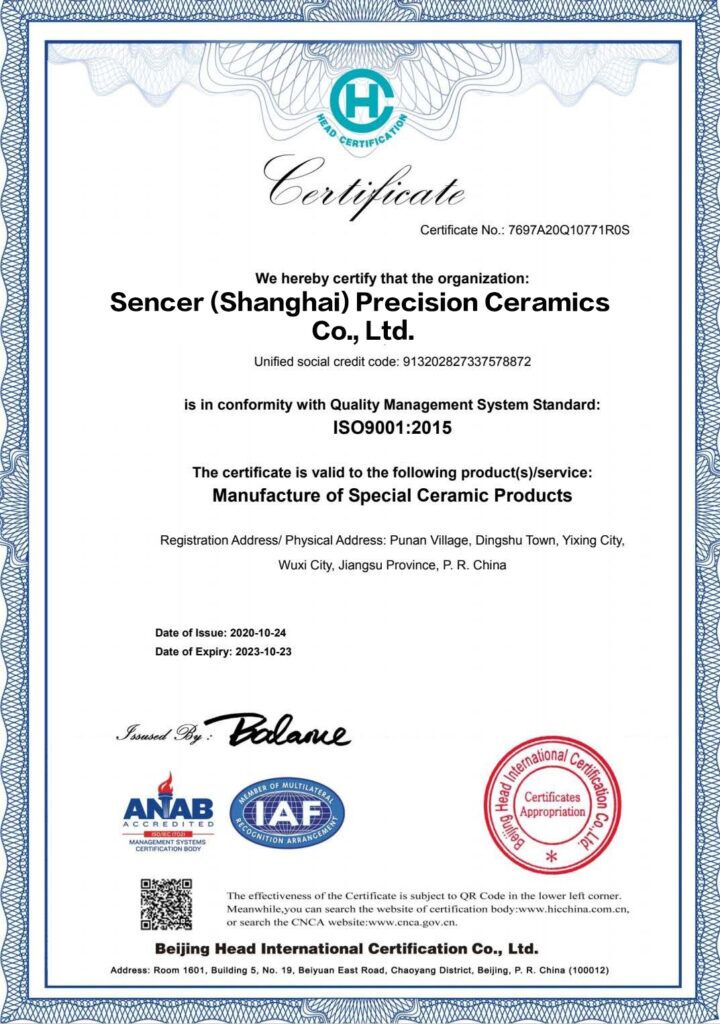 Materials - SENCER PRECISION CERAMICS